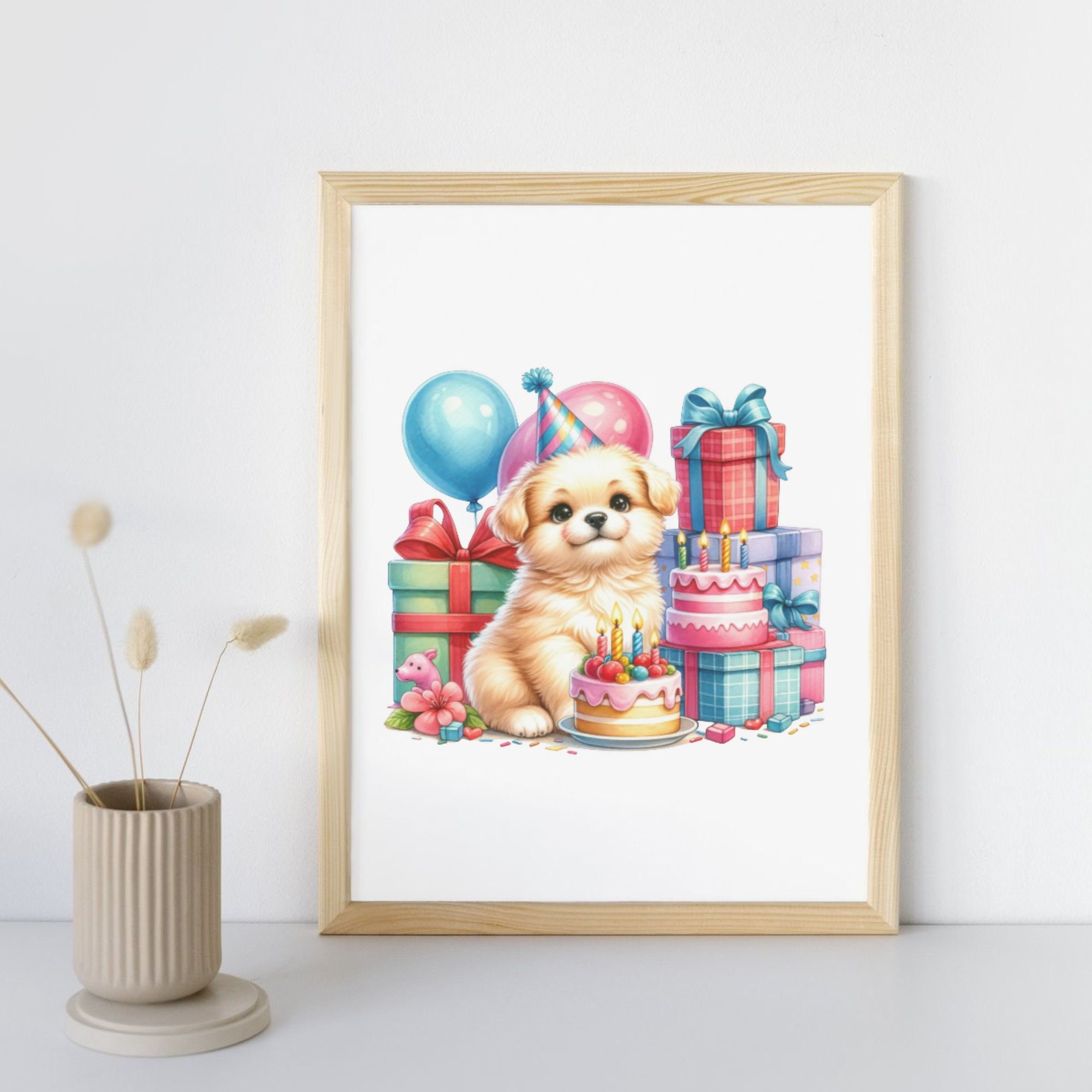 Cute Birthday Puppy Clip Art Set 25 PNG 300 DPI Adorable Puppy Party ...