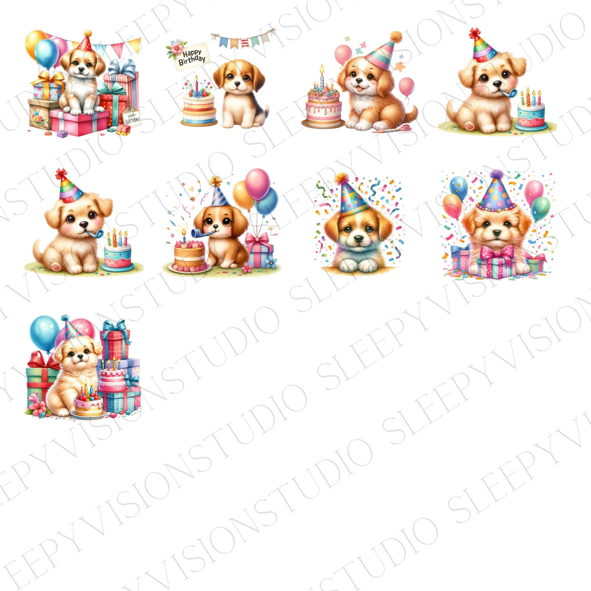 Cute Birthday Puppy Clip Art Set 25 PNG 300 DPI Adorable Puppy Party ...