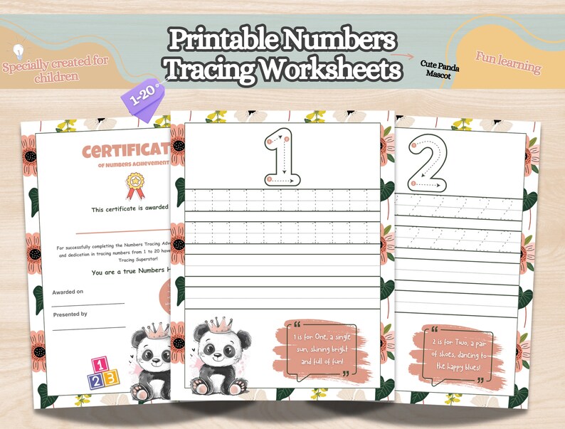 Printable Numbers Tracing Worksheets With Cute Panda Mascot ...