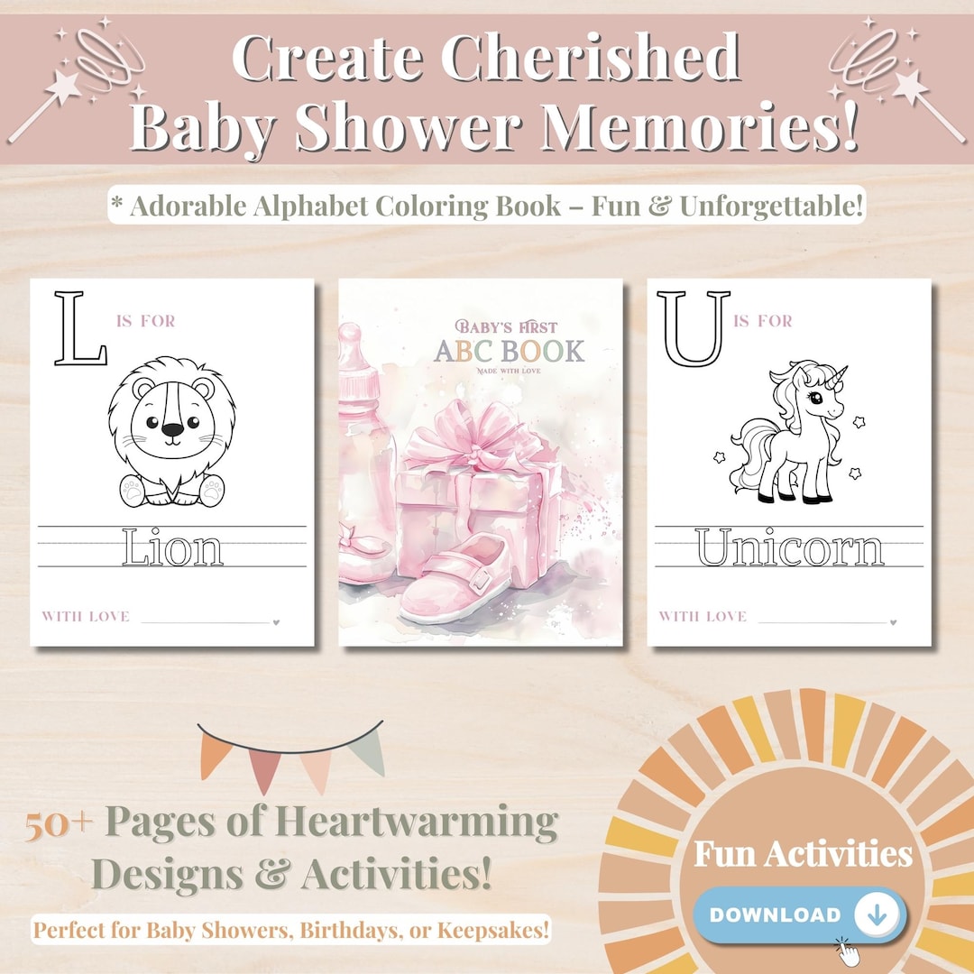 ABC Baby Girl Shower Coloring Book, Babys First Alphabet Book, Pink ...