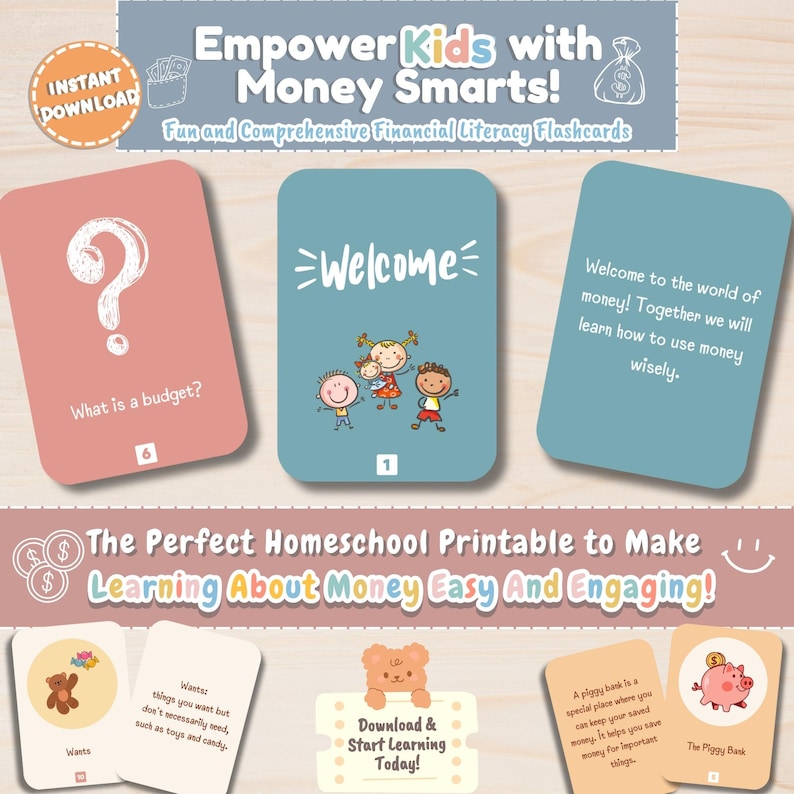 Comprehensive Financial Literacy Flashcards for Kids, Fun Money ...