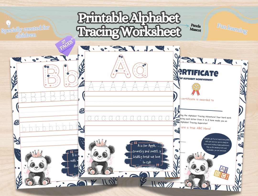 Printable Alphabet Tracing Worksheets With Fun Border, Cute Panda ...