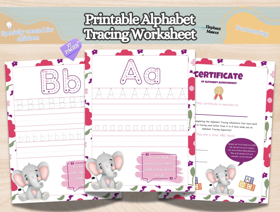 Printable Alphabet Tracing Worksheets With Pink Flowers Border, Cute ...