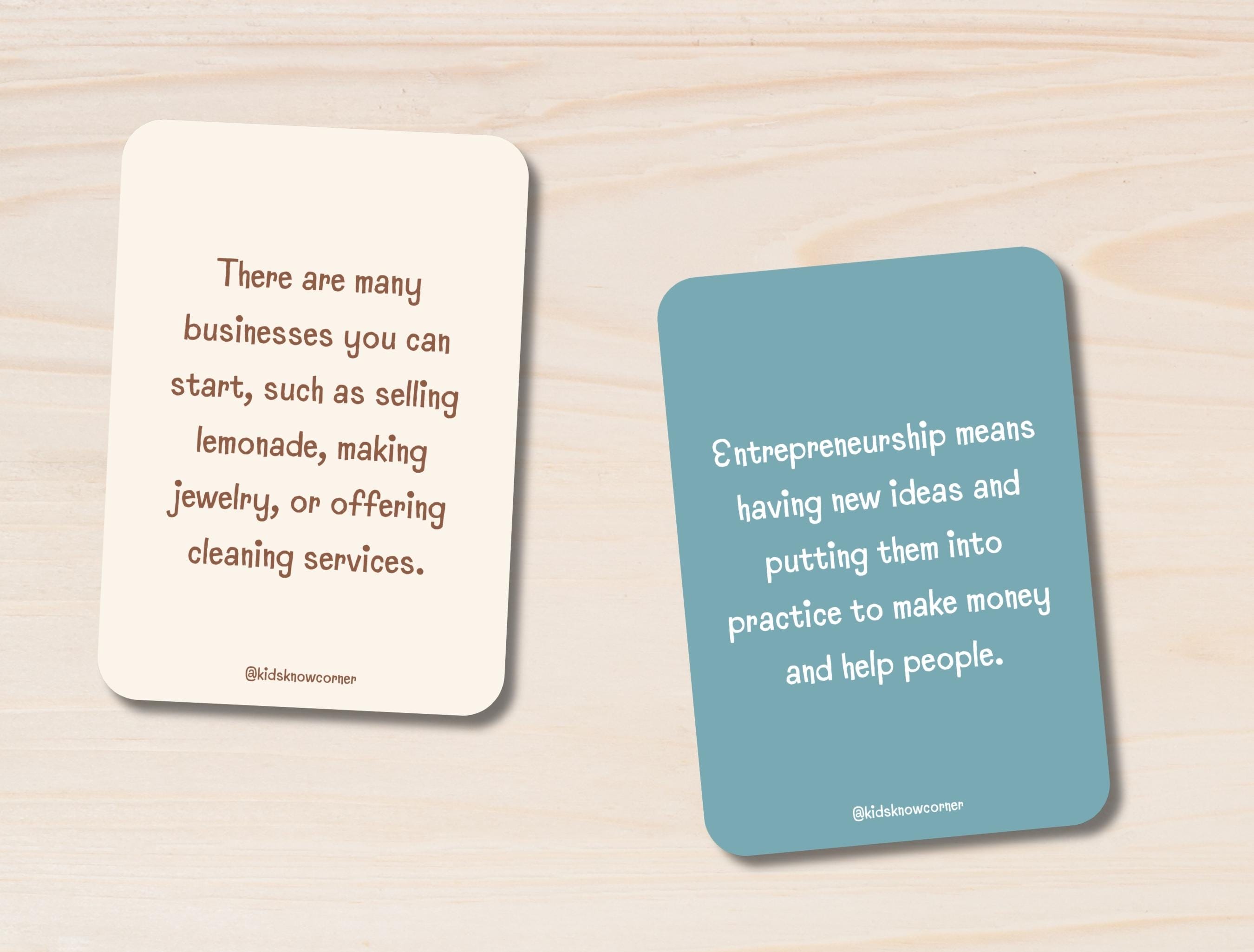 Entrepreneurship Flashcards for Kids, Fun Business Learning Printable ...