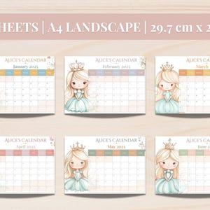2025 Princess-themed Calendar for Kids, Editable Canva Template & Ready ...