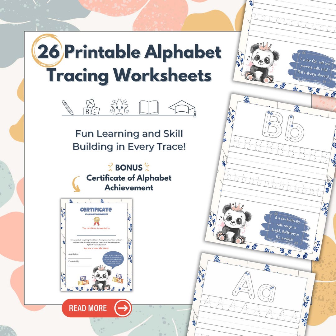 Printable Alphabet Tracing Worksheets With Blue Flower Border Cute ...