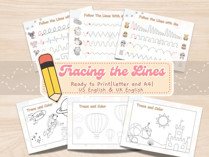 Tracing Practice, Trace and Color, Pre-writing Worksheets, Toddler ...