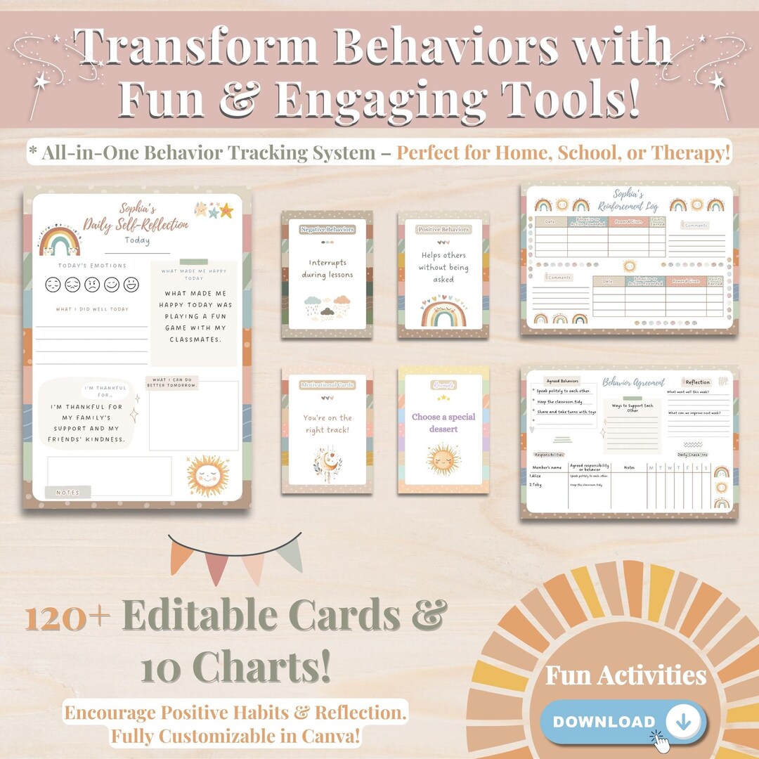 Editable Behavior Charts & Reward Cards for Kids, Classroom and Home ...