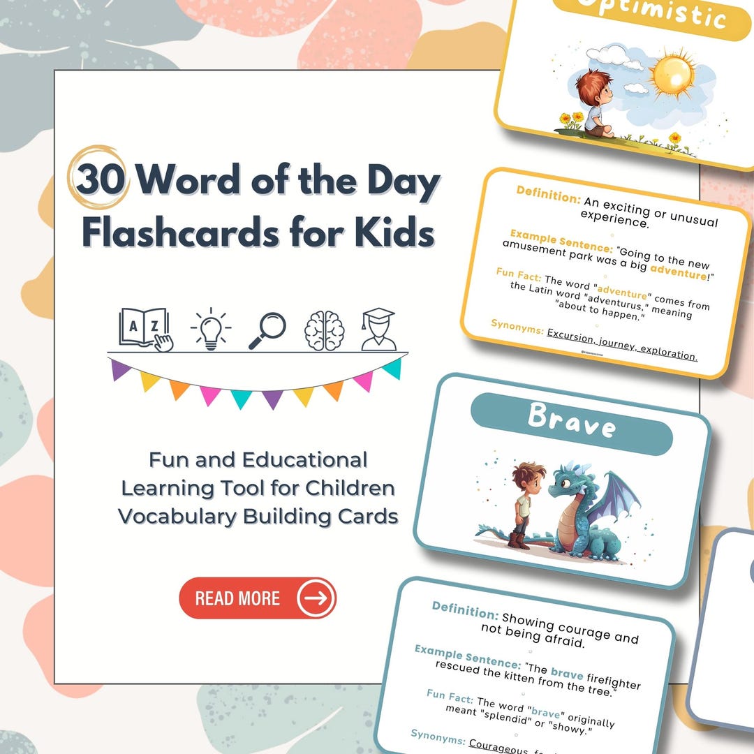 30 Word of the Day Flashcards for Kids Daily Vocabulary Building, Fun ...