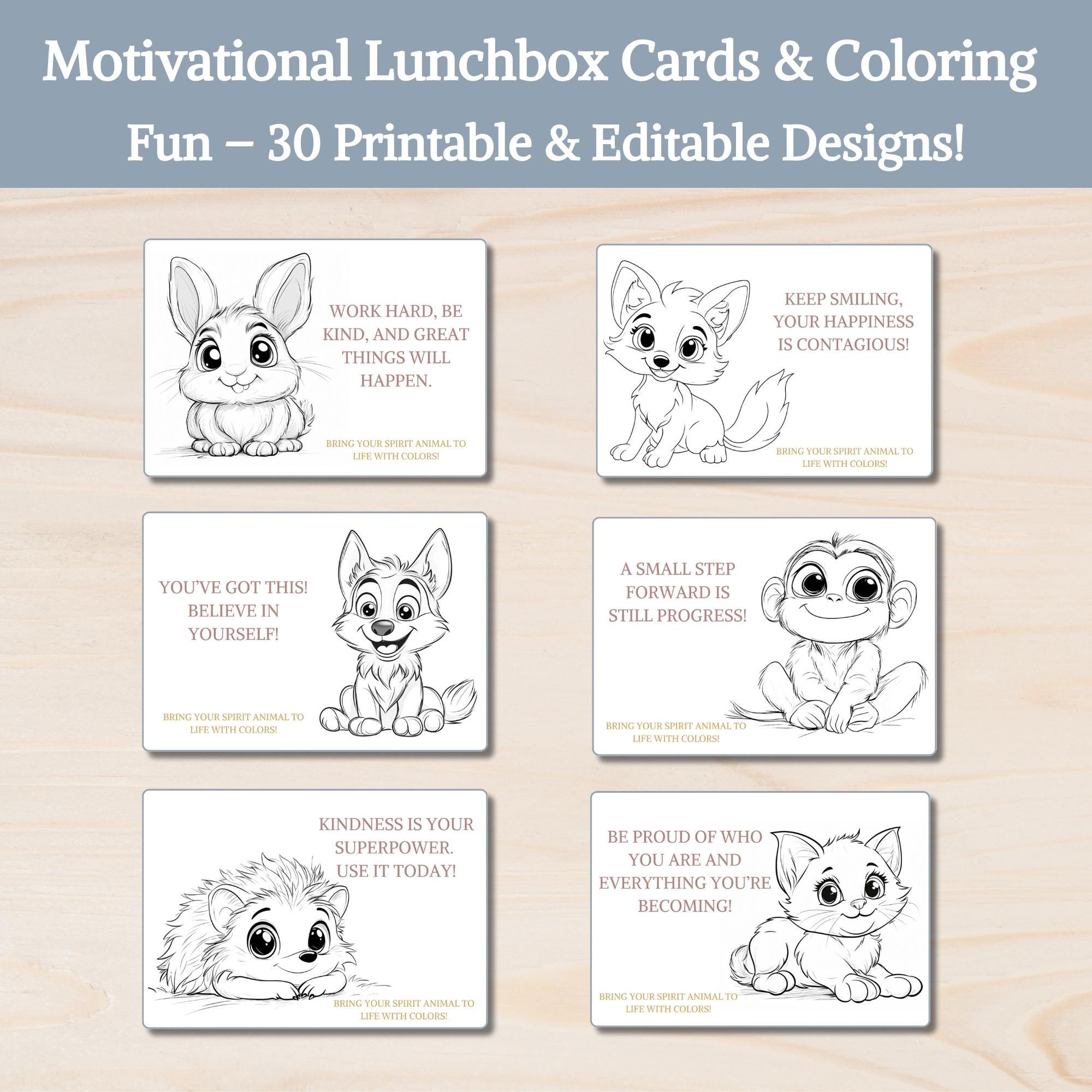 Motivational Lunchbox Notes & Coloring Cards for Kids 30 Printable and ...