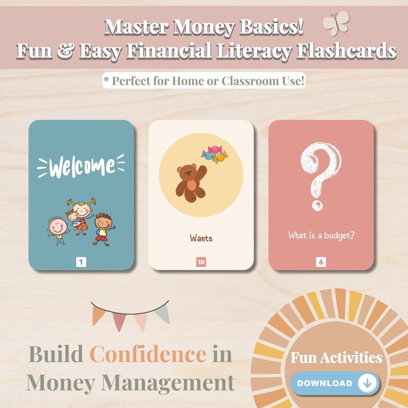 Financial Literacy Flashcards for Kids, Fun Money Learning Printable ...
