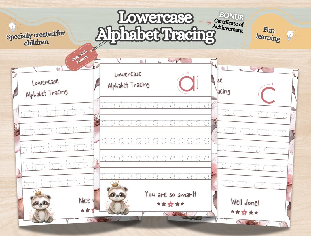 26 Printable Lowercase Alphabet Tracing Worksheets, Sloth Themed, Fun ...