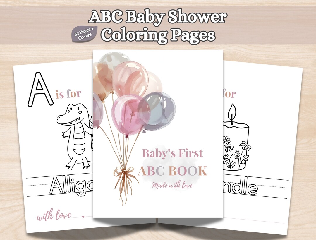 52 Pages ABC Baby Girl Shower Coloring Book, Baby's First ABC Book ...