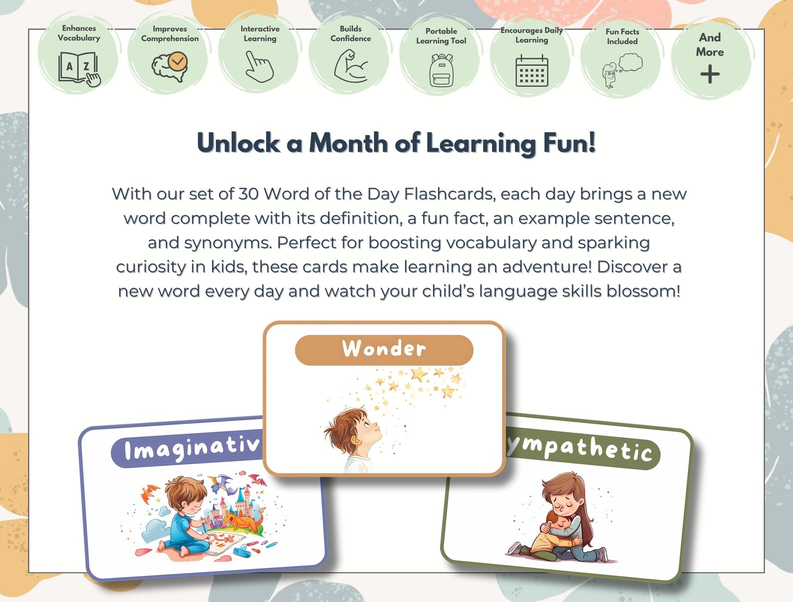 30 Word of the Day Flashcards for Kids Daily Vocabulary Building, Fun ...