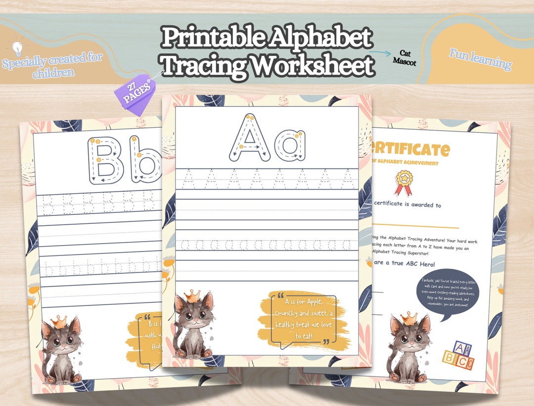 Printable Alphabet Tracing Worksheets With Pastel-themed Border and ...