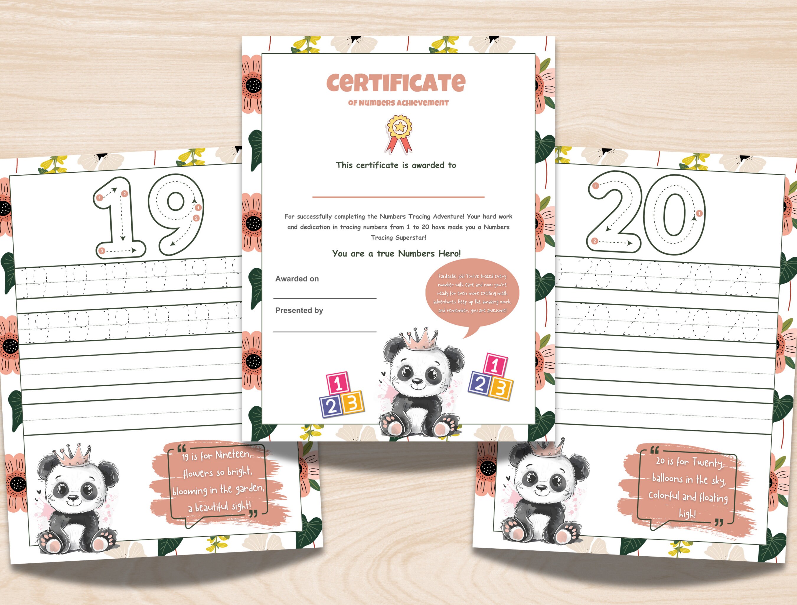 Printable Numbers Tracing Worksheets With Cute Panda Mascot ...