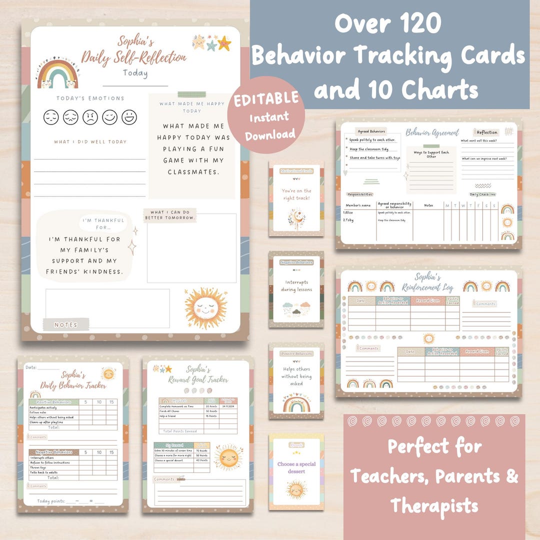 Editable Behavior Tracking Cards & Charts for Kids, Classroom ...