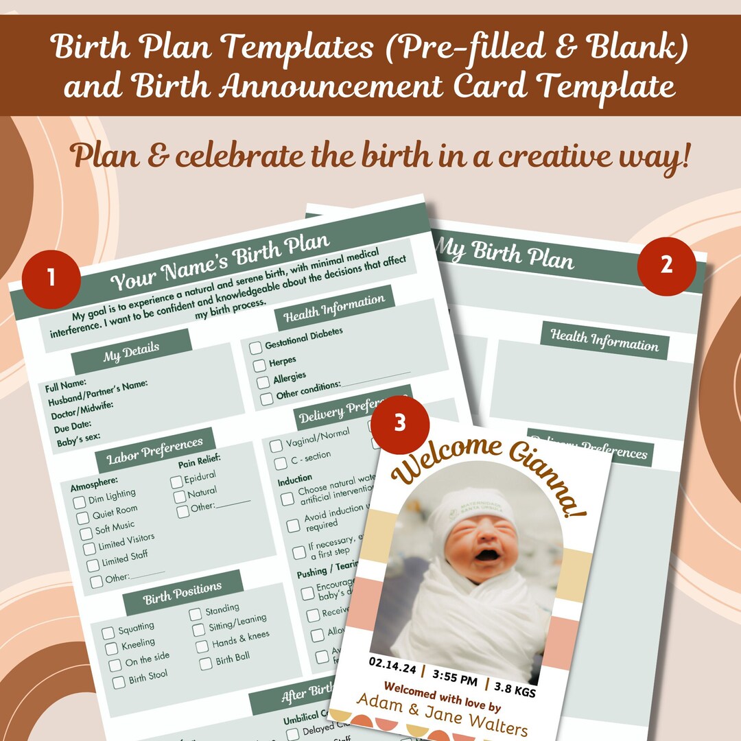 Birth Plan Template Birth Checklist Birth Preference Editable Birth ...