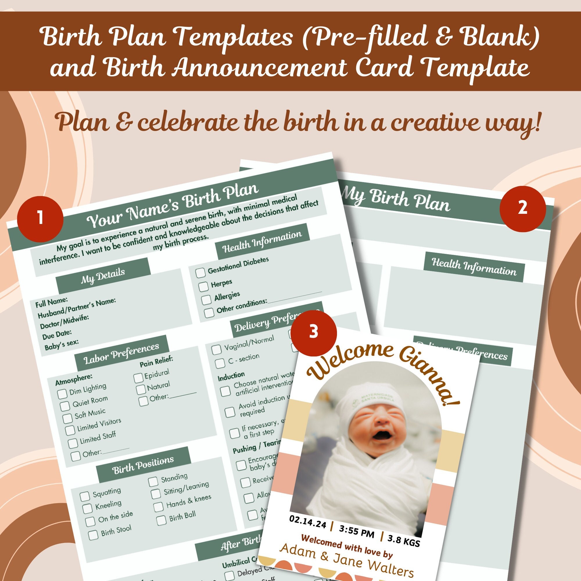 Birth Plan Template Birth Checklist Birth Preference Editable Birth ...