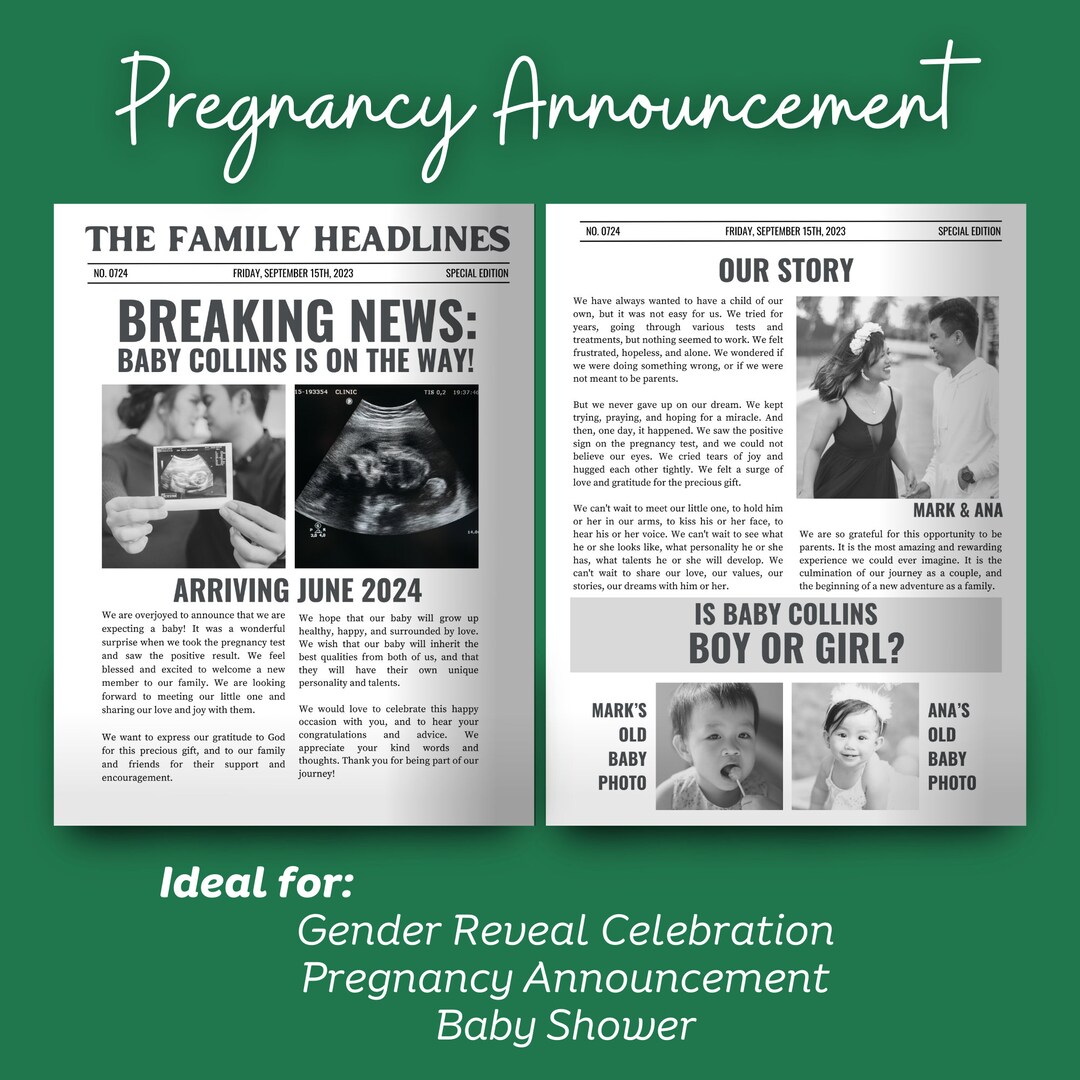 Pregnancy Announcement Newspaper Gender Reveal Newspaper - Etsy