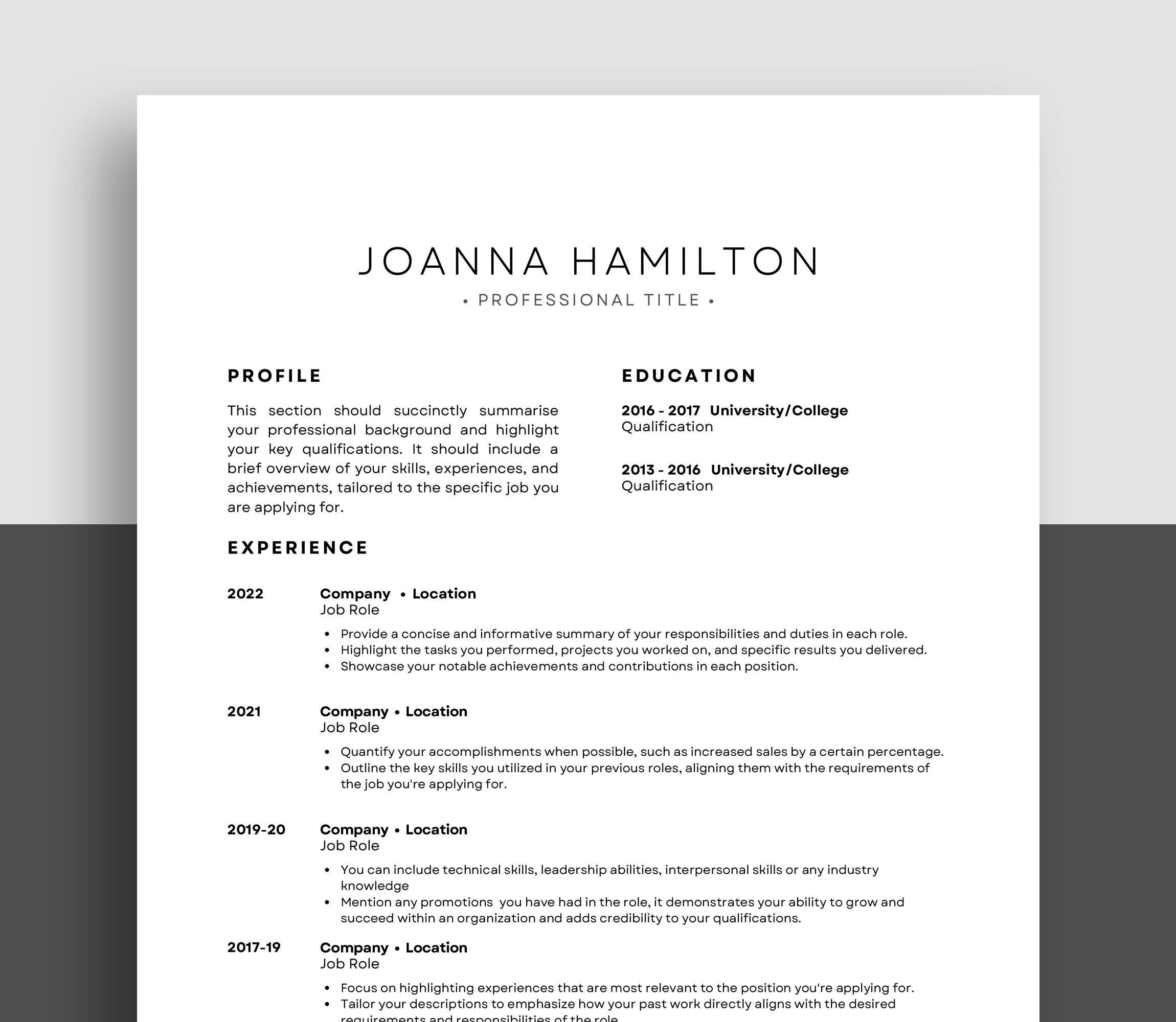ATS Resume Template Cv Template Word ATS Friendly Resume - Etsy