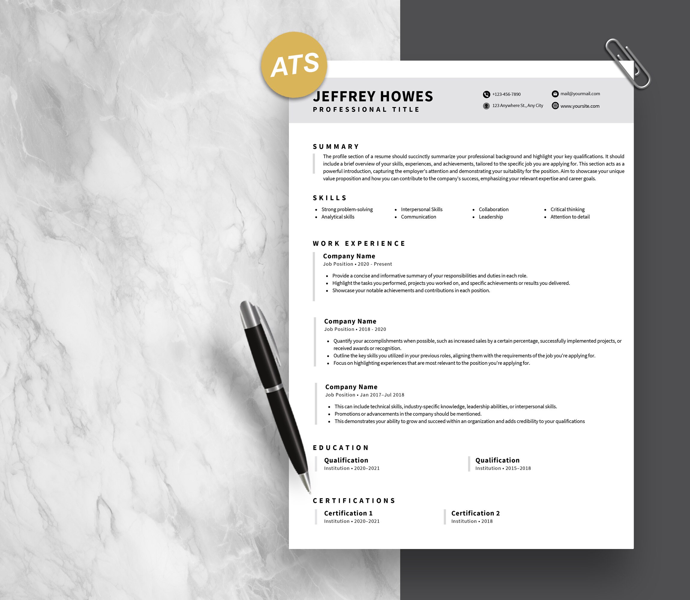 Resume Template Word Minimalist CV Template Simple ATS - Etsy