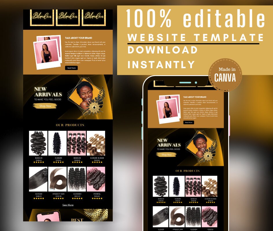 Custom Canva Template Website Design With Elegant Gold and Black - Etsy