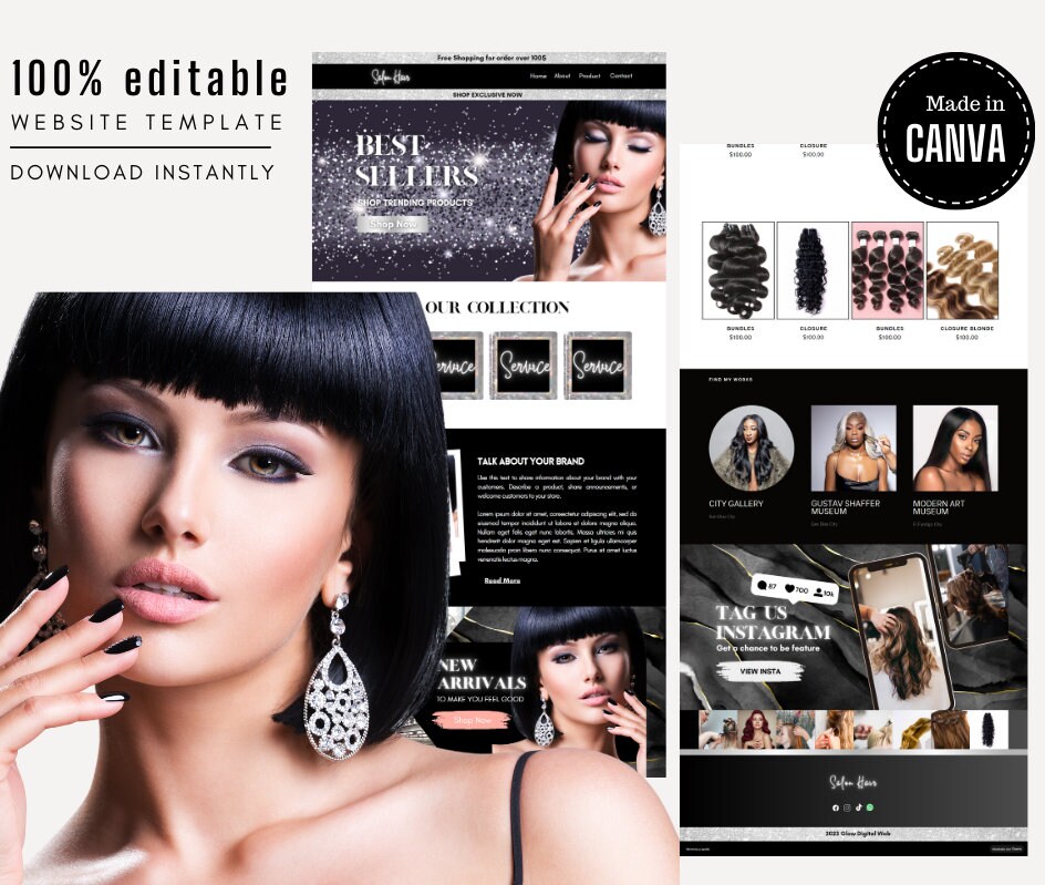 Silver and Black Website Template, Canva Website Template, Social Media ...