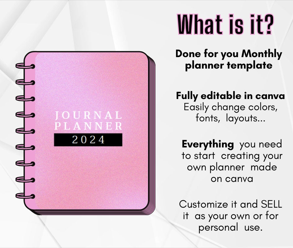Digital Planner Canva 2024 Template, Canva Template, Canva Monthly ...