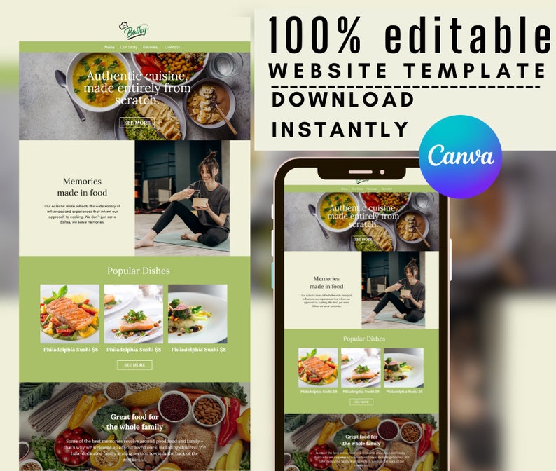 Food Responsive Canva Website Template / Food Blog Food Blogger / CANVA ...