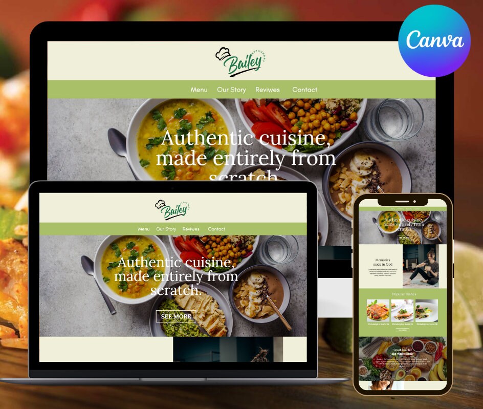 Food Responsive Canva Website Template / Food Blog Food Blogger / CANVA ...