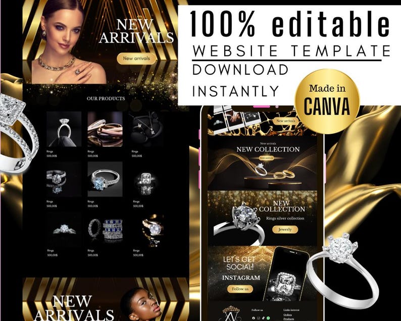 Canva Website Template Luxury Rings, Website Templates Rings, Canva ...