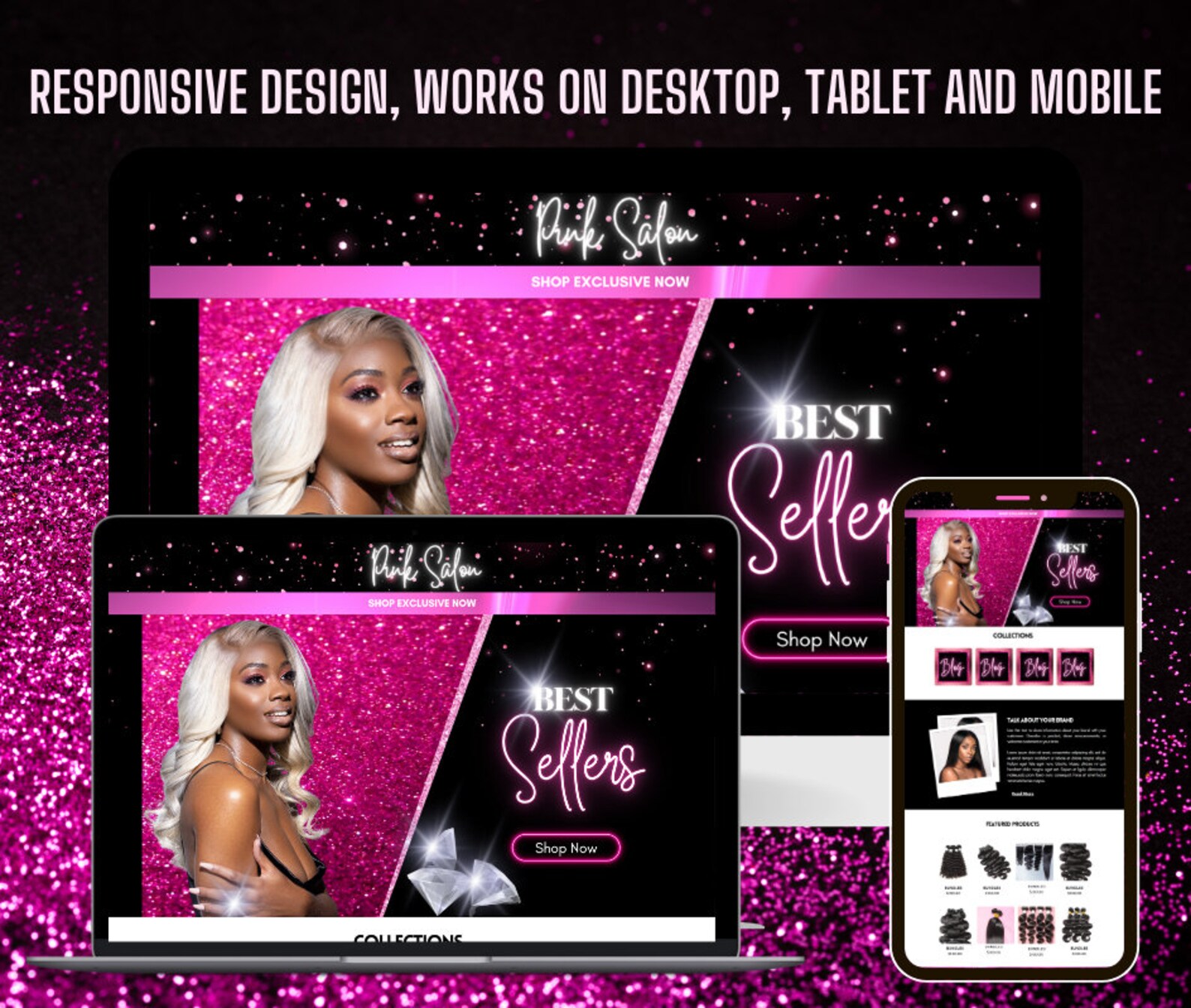 Website Canva Template, Canva Sales Page, Website Pink Glow for Black Woman Hairstyle and ...