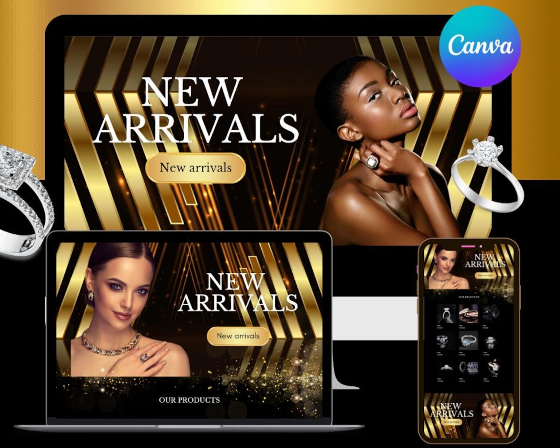 Canva Website Template Luxury Rings, Website Templates Rings, Canva ...