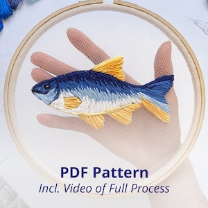PDF Pattern - Hand Embroidery Fish Design on Tulle for Beginners - Step ...