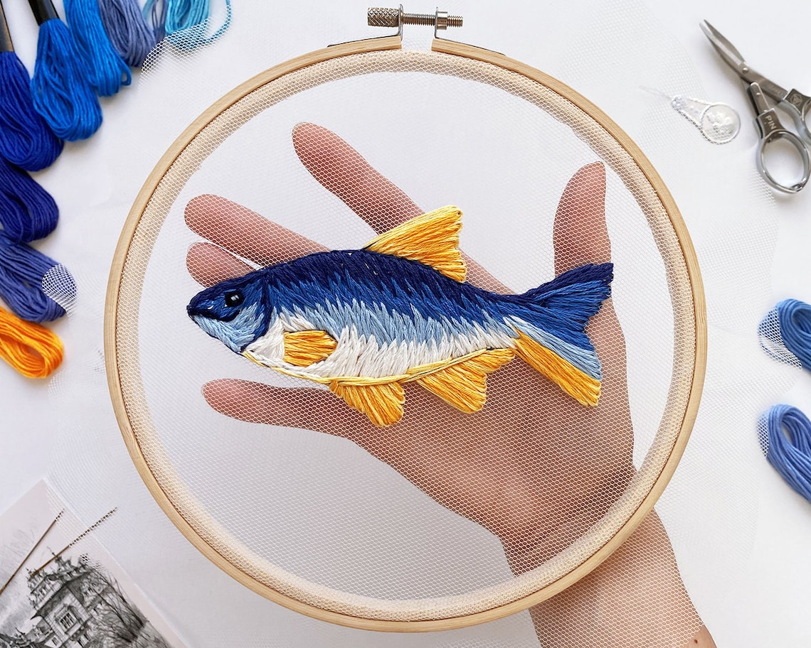 PDF Pattern Hand Embroidery Fish Design on Tulle for - Etsy