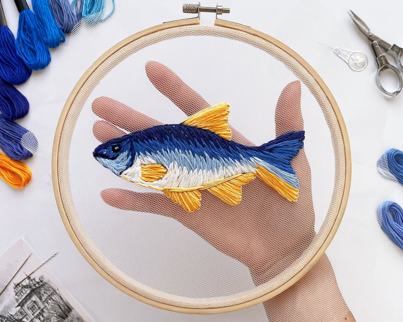 PDF Pattern Hand Embroidery Fish Design on Tulle for - Etsy