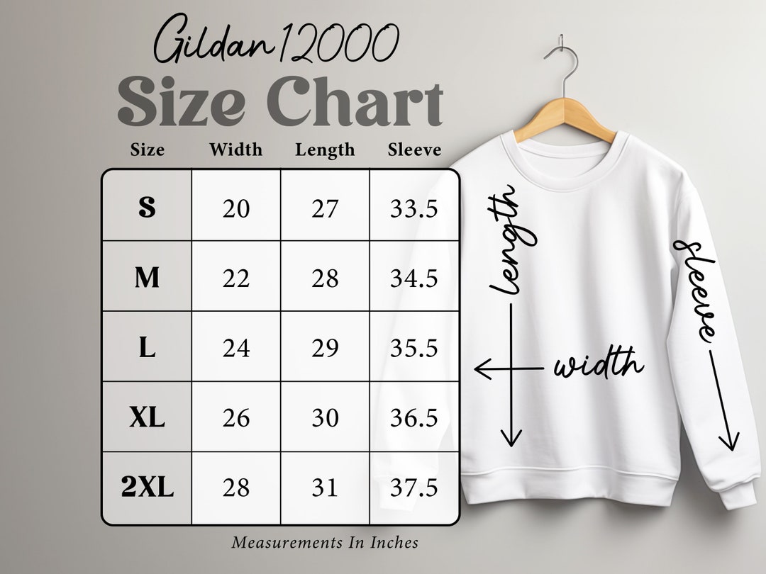 Gildan 12000 Size Chart Mockup Gildan Crewneck Sweatshirt Size Chart ...