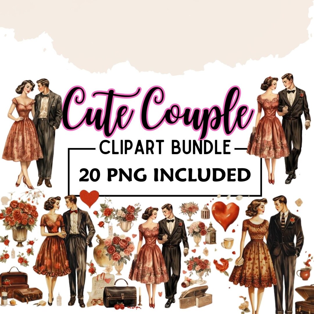 Watercolor Love Couple Clipart Pack, Vintage Romantic Couples PNG Pack ...