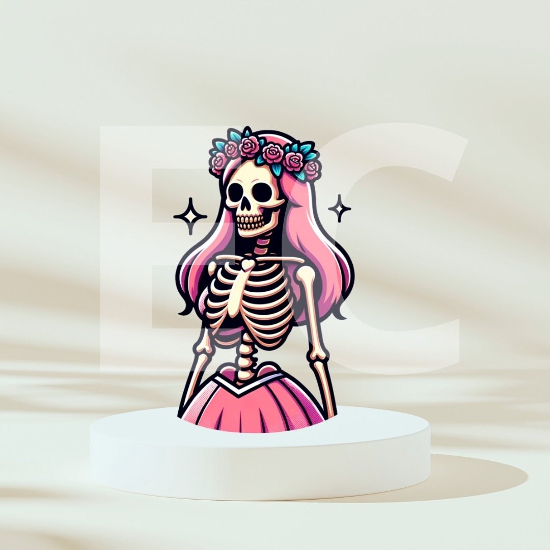 Pink Halloween Skeleton Svg, Old School Skeleton, Skeleton With Flowers ...