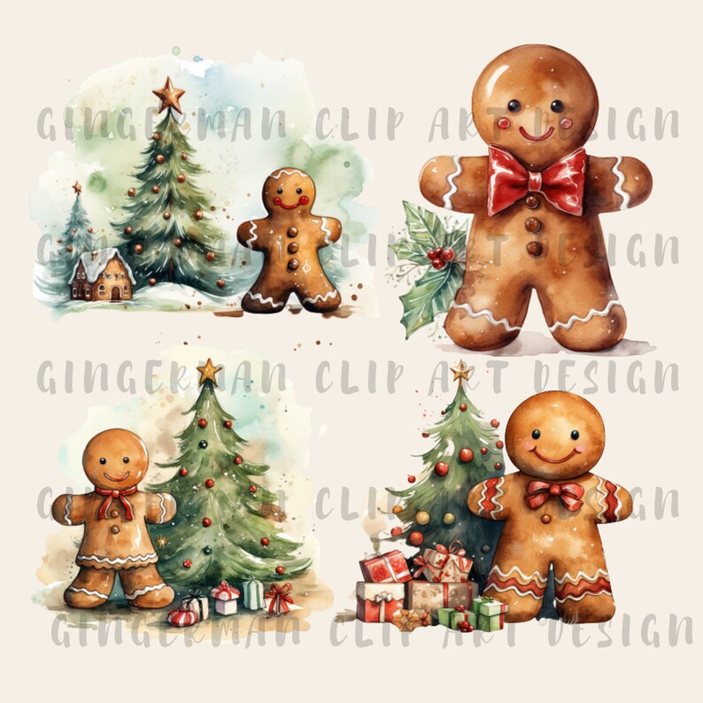 20 Watercolor Gingerbread Man Clipart, Gingerbread Images, Cute ...