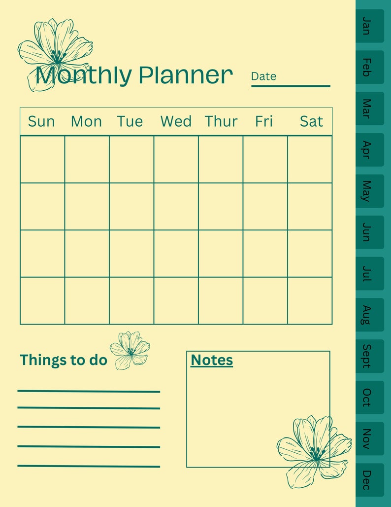 Digital Monthly Calendar - Etsy
