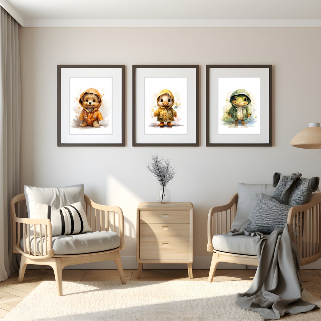 3 Nursery Kids Animal Raincoat Wall Art Prints Digital Download Prints ...