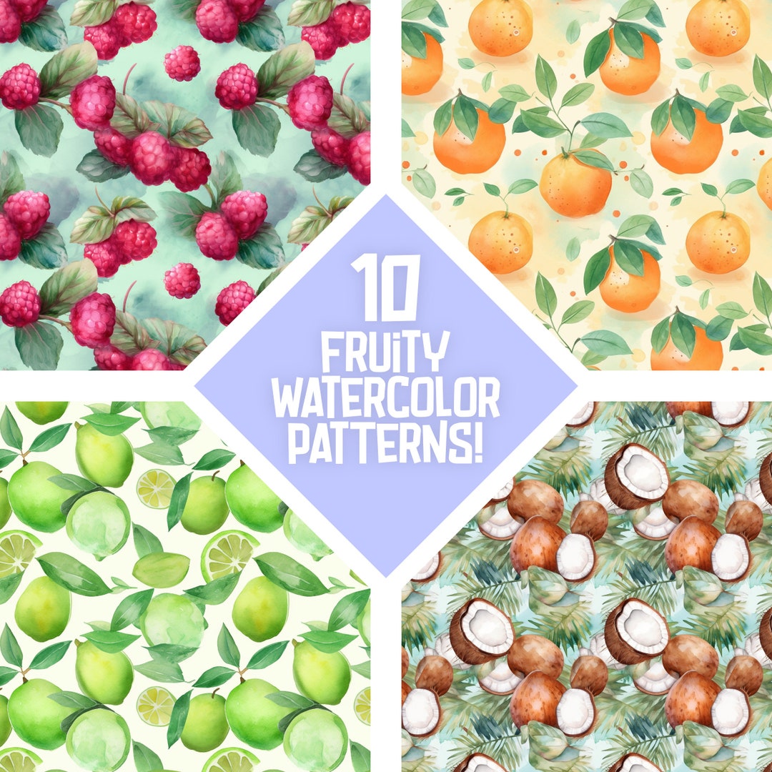 Digital Watercolor Fruit Patterns Tile Patterns Fruit Patterns Pack ...