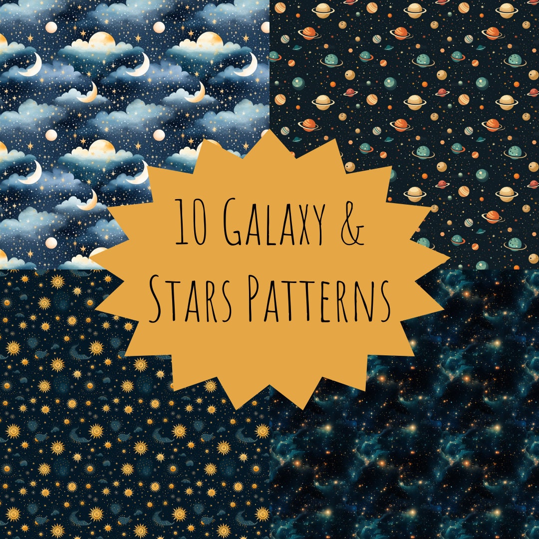 Digital Watercolor Galaxy Patterns Tile Patterns Galaxy & Stars Pack ...