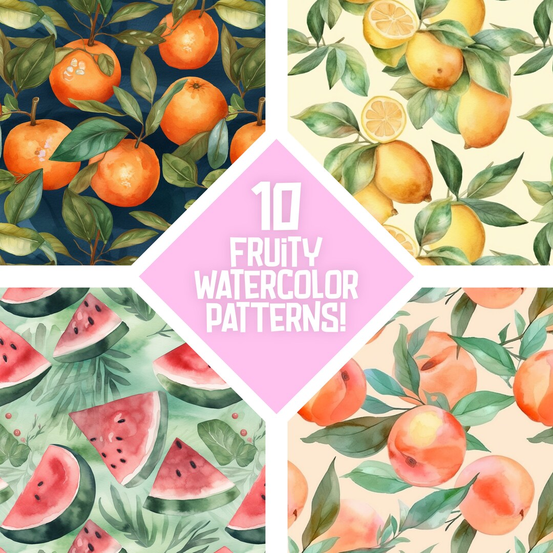 Digital Watercolor Fruit Patterns Tile Patterns Fruit Patterns Pack ...