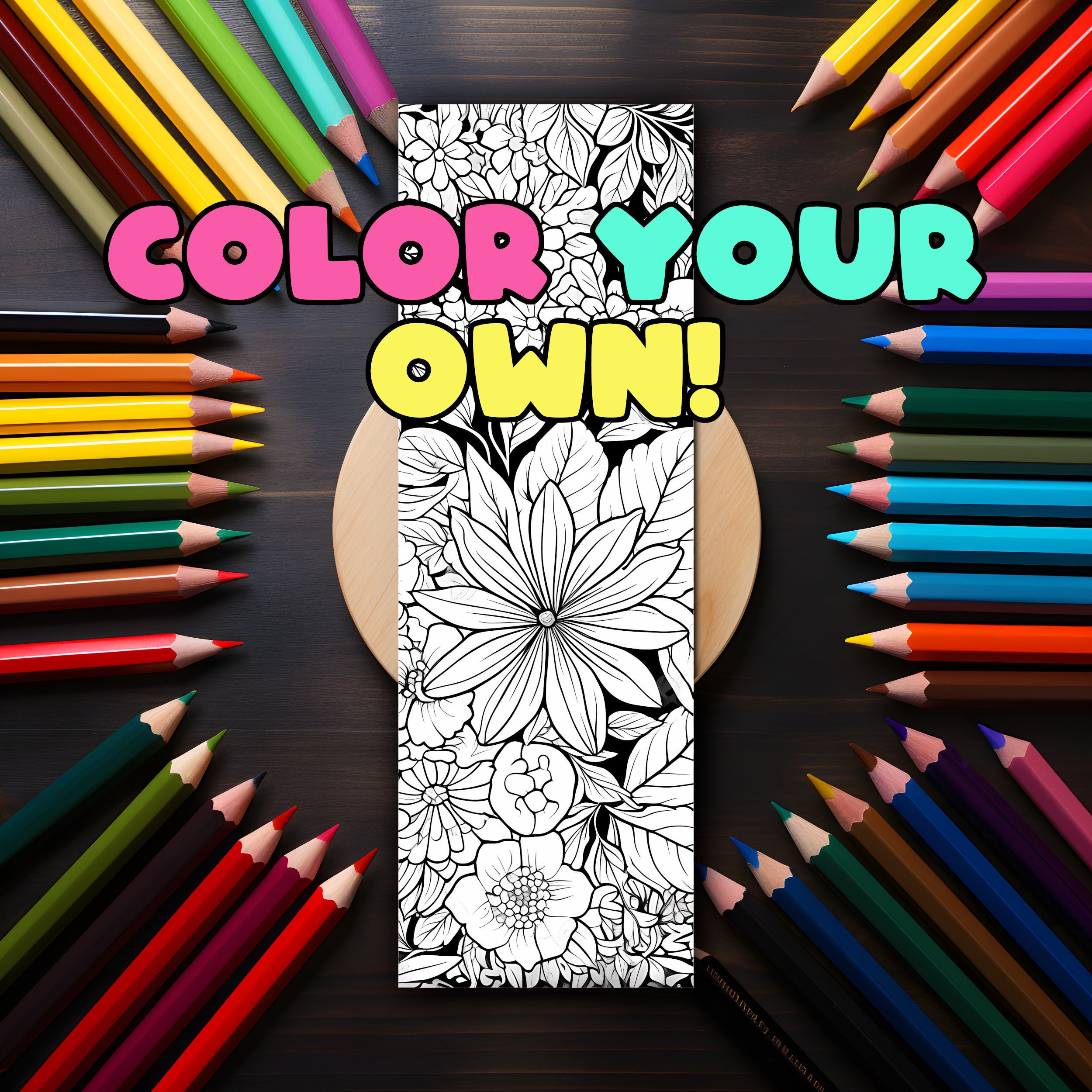 4 Flower Coloring Page Digital Bookmarks Digital Download - Etsy