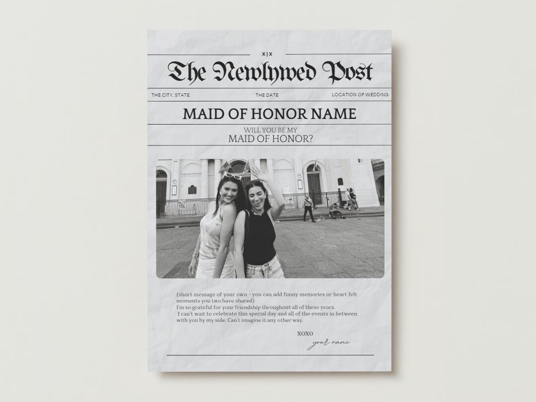  Bridesmaid Proposal Newspaper Template Mini Version Etsy