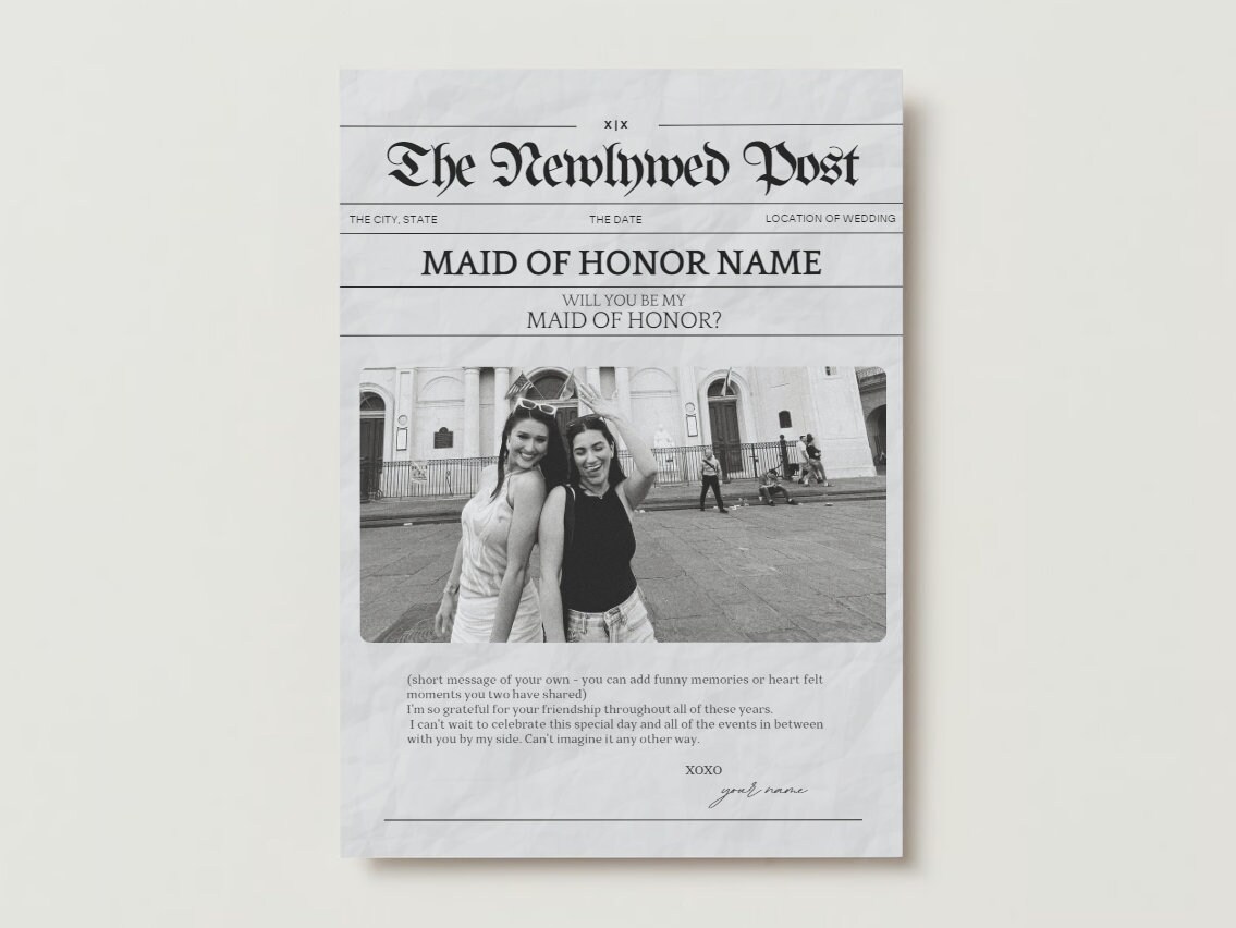 Bridesmaid Proposal Newspaper Template Mini Version - Etsy
