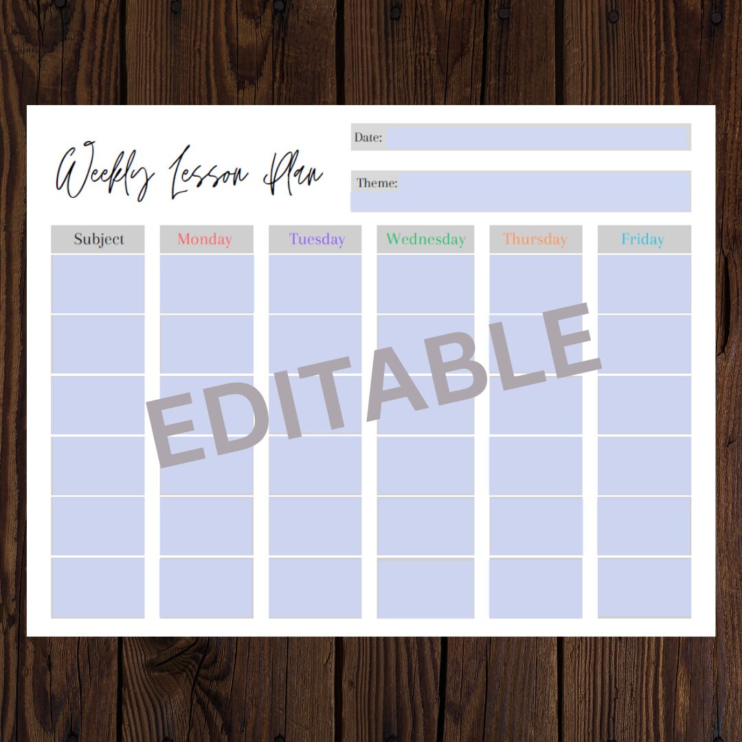 Weekly Lesson Plan Horizontal - Etsy